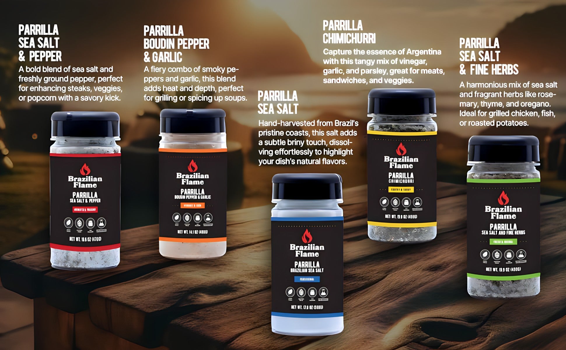 Brazilian Flame Parrilla Seasoning - Set of 5 Small Bottles